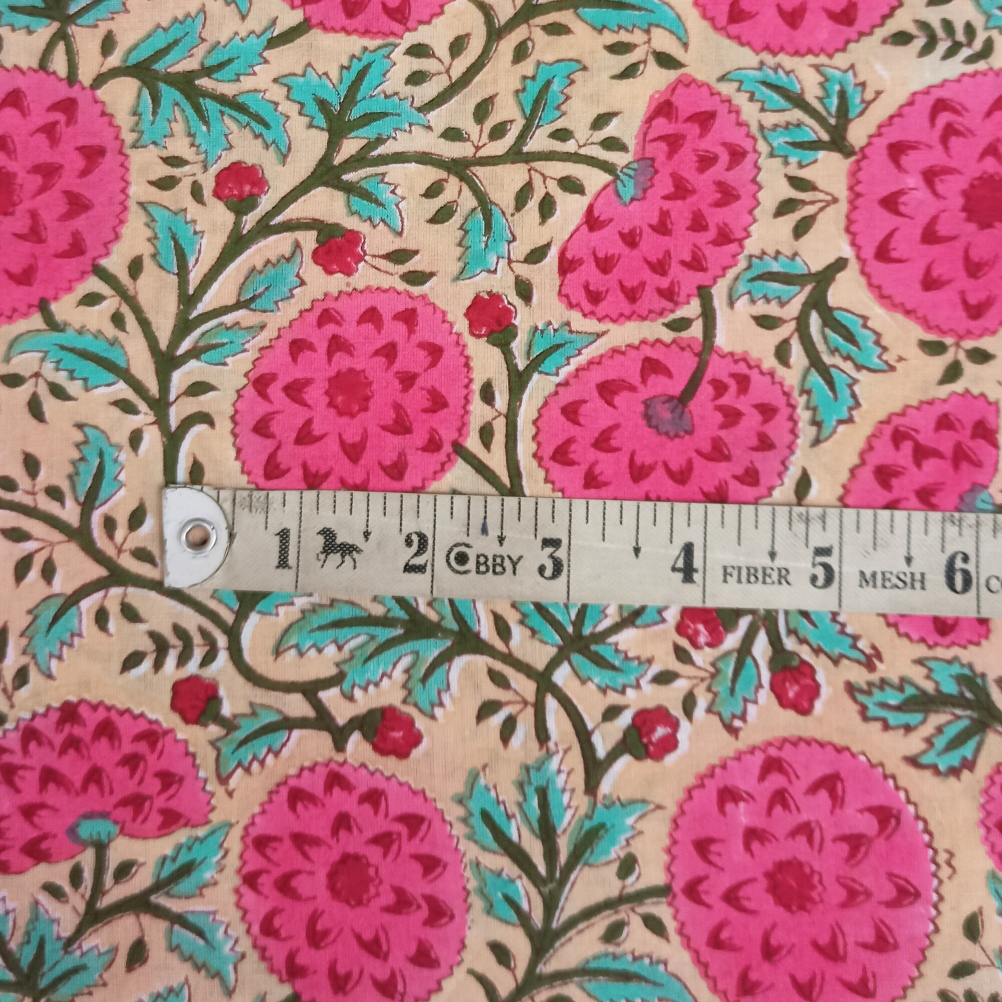 Pink Floral Print Block Print Fabric Indian Cotton Fabric | Etsy