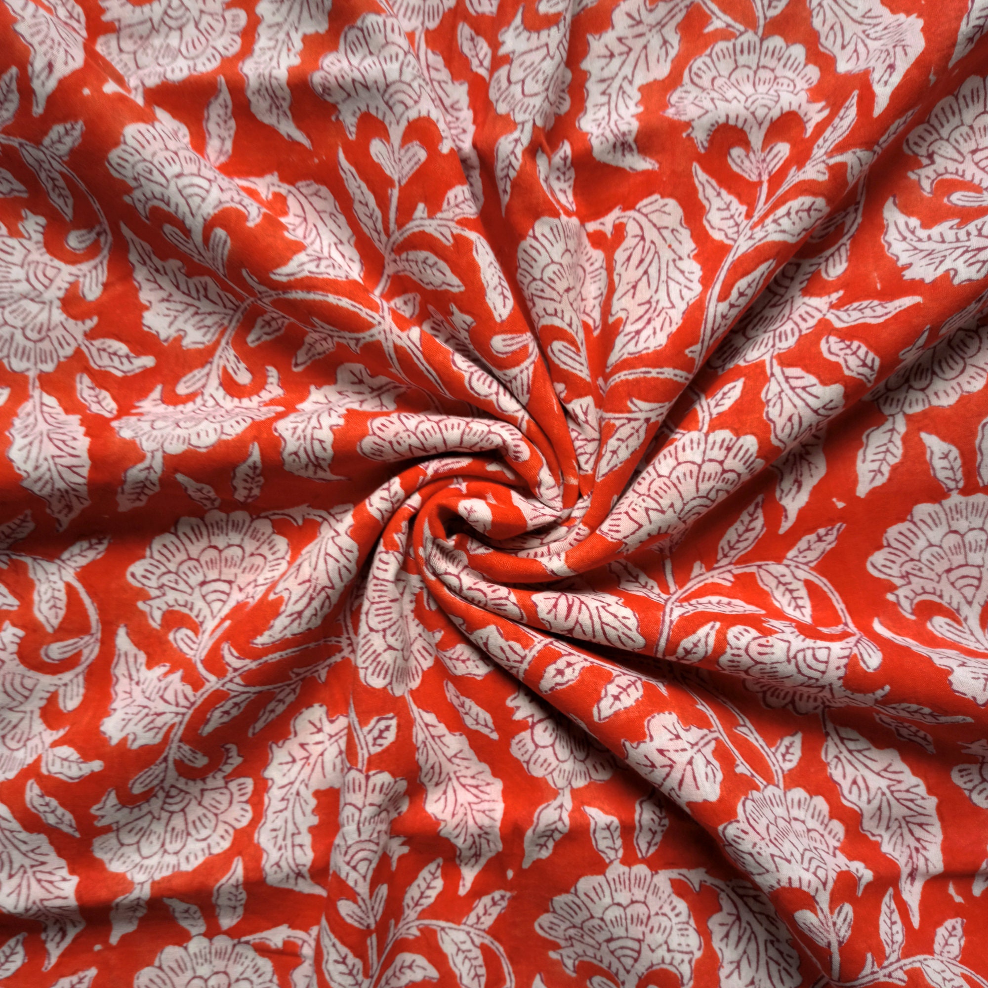 Orange Floral Print Fabric Block Print Fabric Indian Cotton | Etsy
