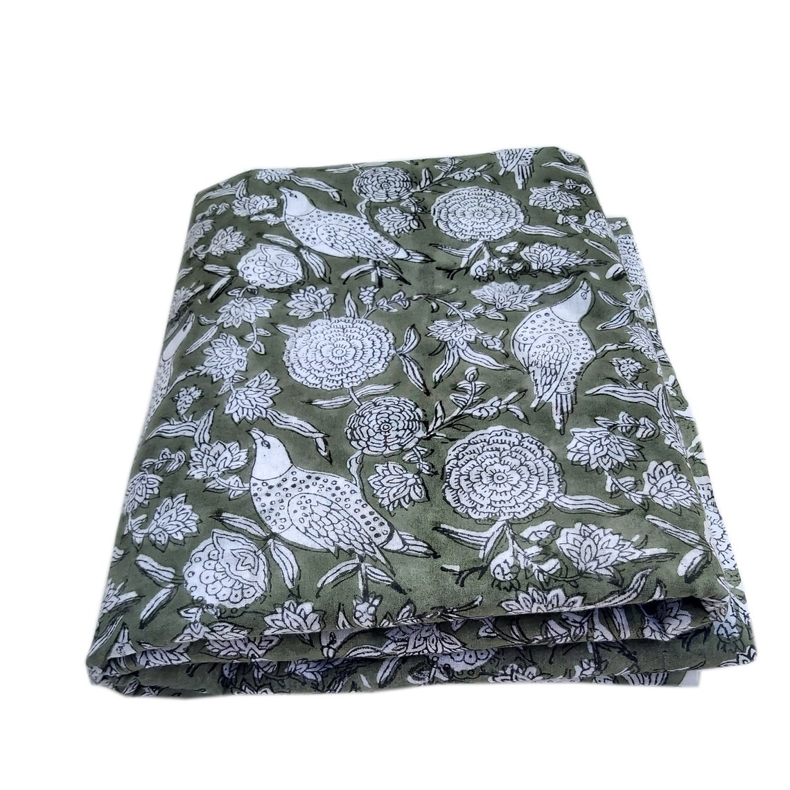 Green Bird Design Block Print Fabric Indian Cotton Fabric | Etsy