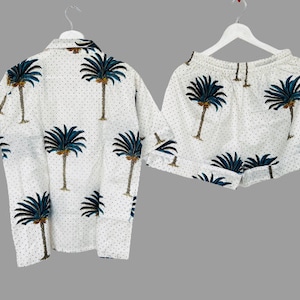 Palm Tree Print Cotton Pajama Shorts: Indian Loungewear Night Suit - Etsy