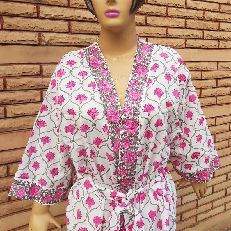 100% Cotton Block Print Kimono Cotton Kimono Robe Bridal | Etsy