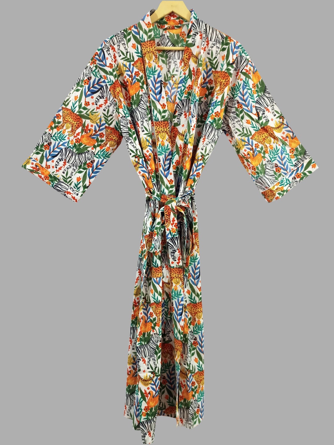Indian Pure Cotton Kimono Robe, Zebra & Tiger Print Kimono, Handmade ...