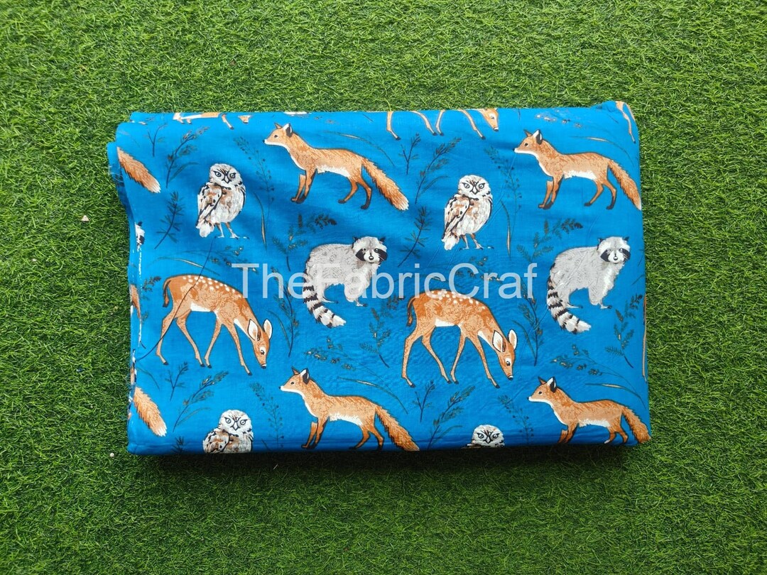 Indian Animal Block Print Soft Fabric by the Yard, 100 % Pure Cotton ...