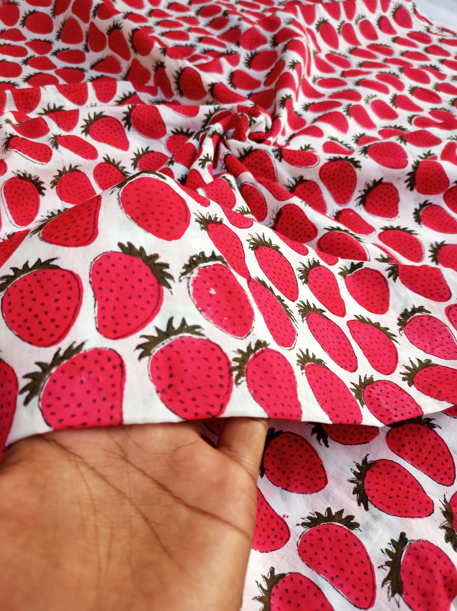 Strawberry Print Fabric by the Yard Block Print Cotton - Etsy