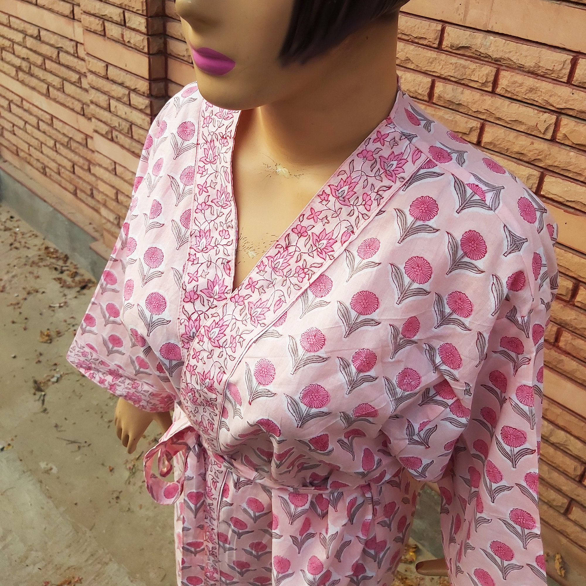 Pink Color Soft Cotton Kimono Floral Print Kimono Bath | Etsy