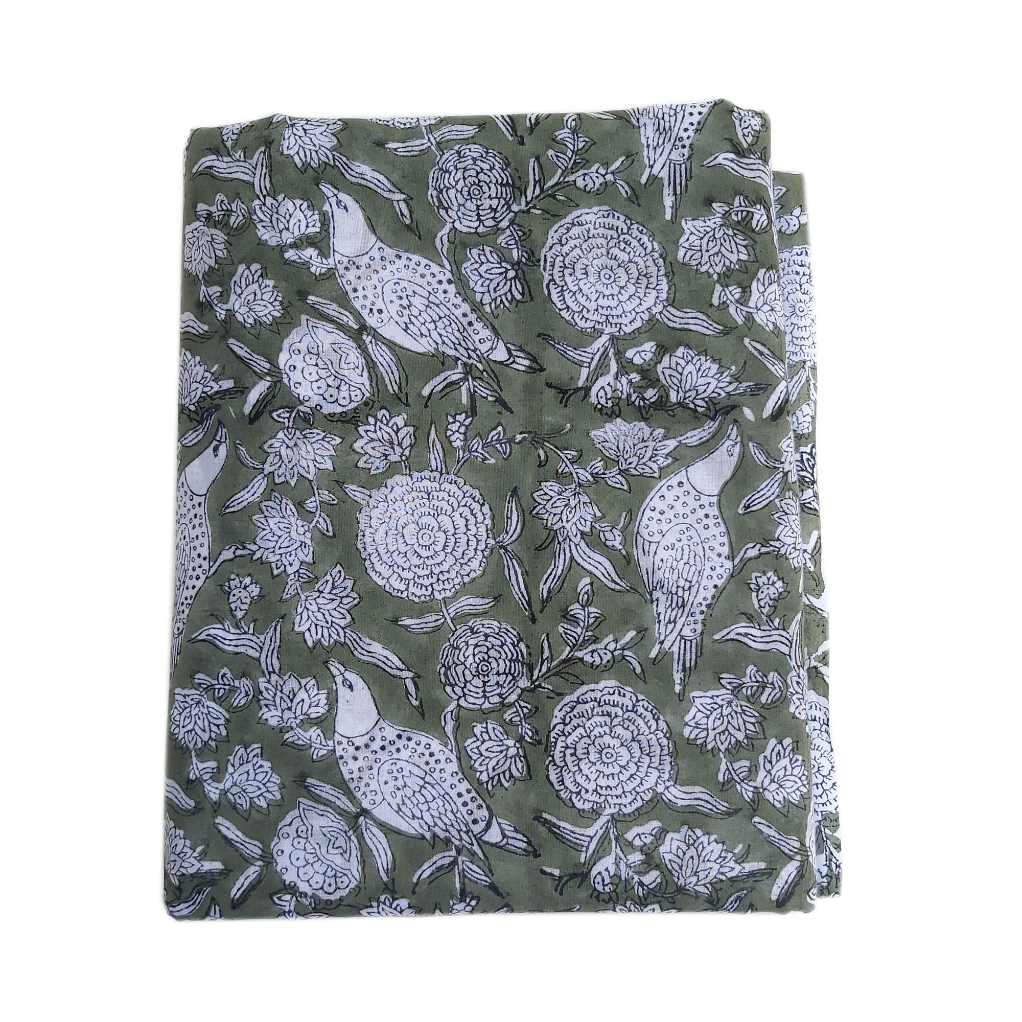 Green Bird Design Block Print Fabric Indian Cotton Fabric | Etsy