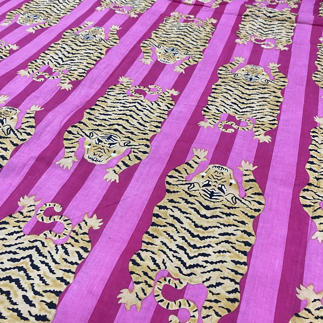 Hand Block Printed Tiger Fabric: Soft Cotton Dress Fabric by the Yard ...