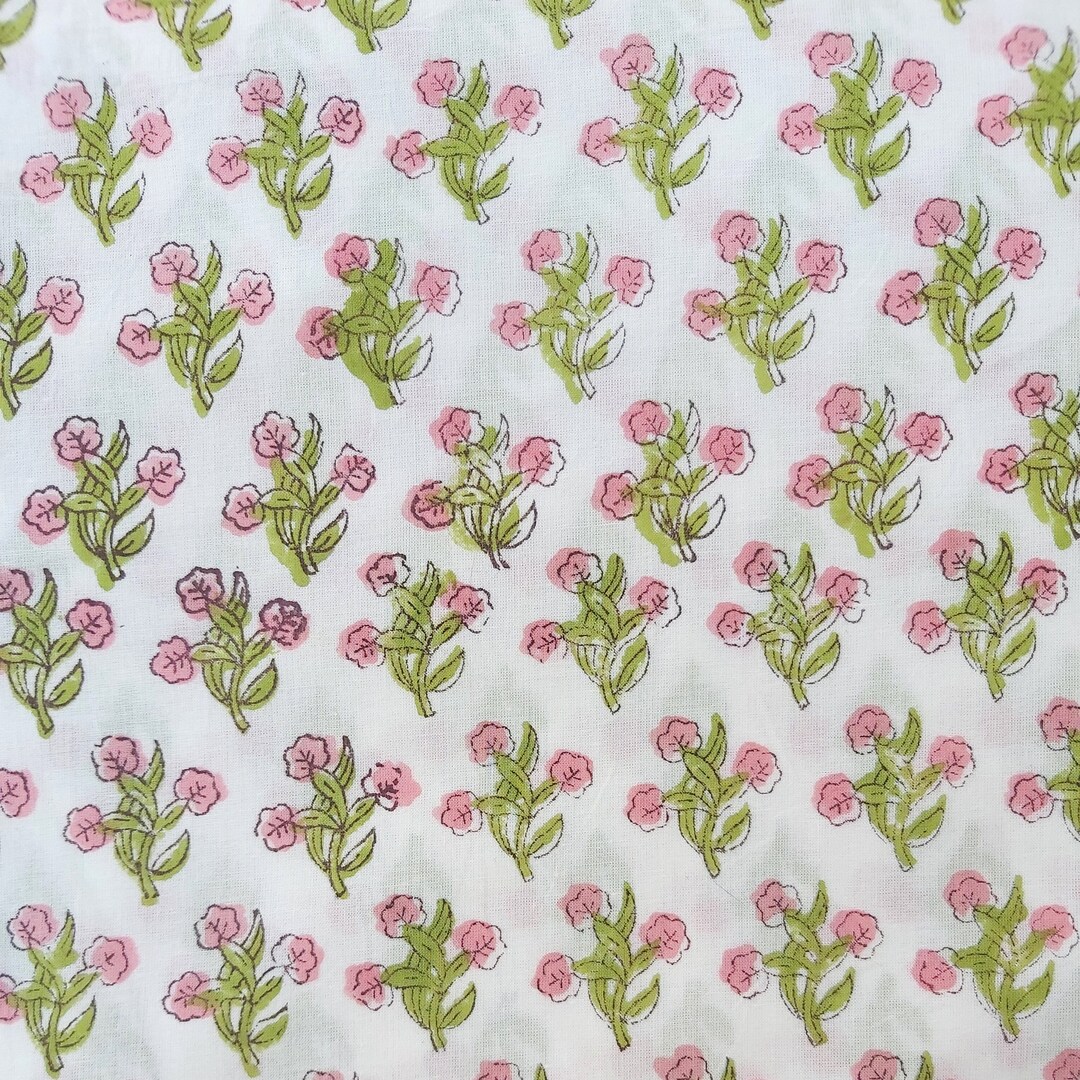 Green Floral Print Block Print Fabric, Indian Cotton Fabric ...