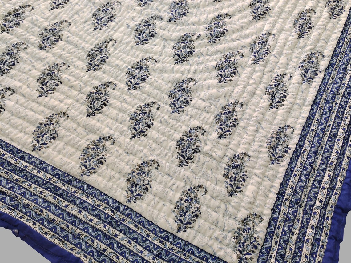 Block Print Cotton Quilt: Indian Handmade Reversible Twin/king Quilt - Etsy