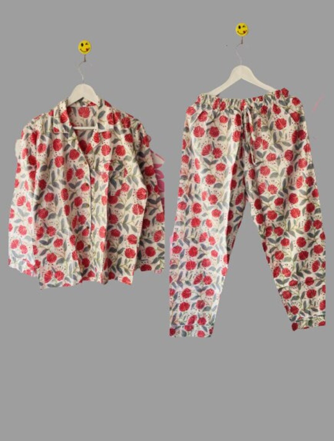 Hand Block Floral Cotton Pajamas Set Loungewear for Woman Summer Night ...