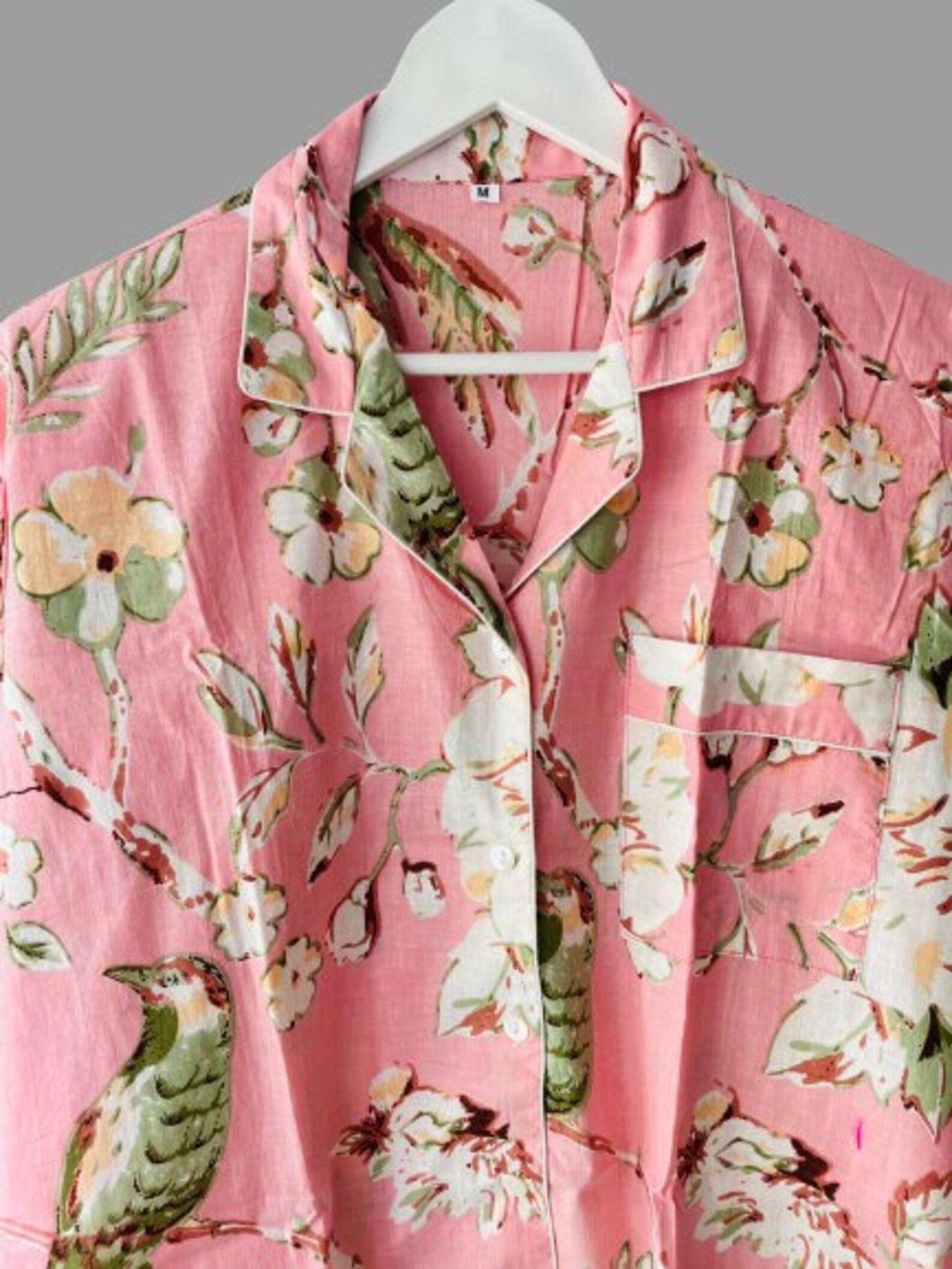 Pink Bird Pajama Set: Indian Handmade Cotton Loungewear - Etsy