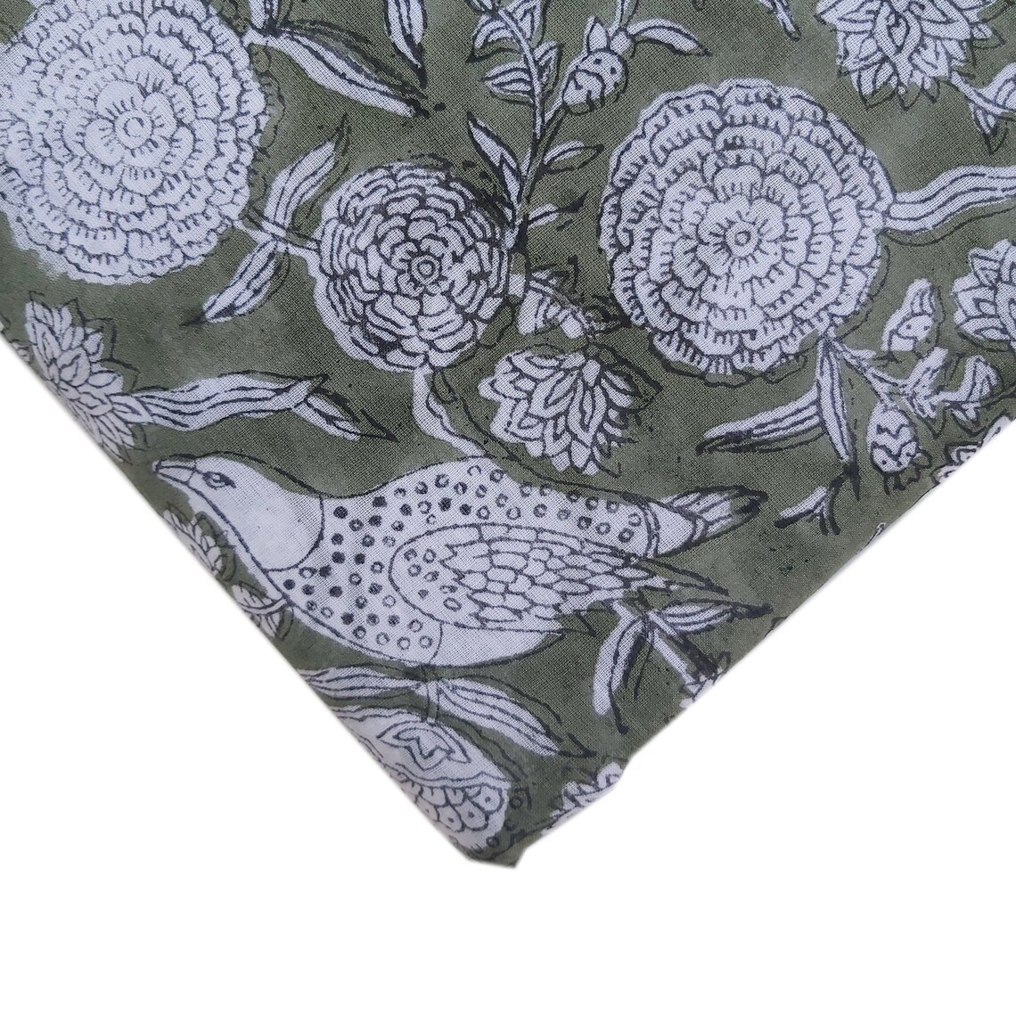 Green Bird Design Block Print Fabric Indian Cotton Fabric | Etsy