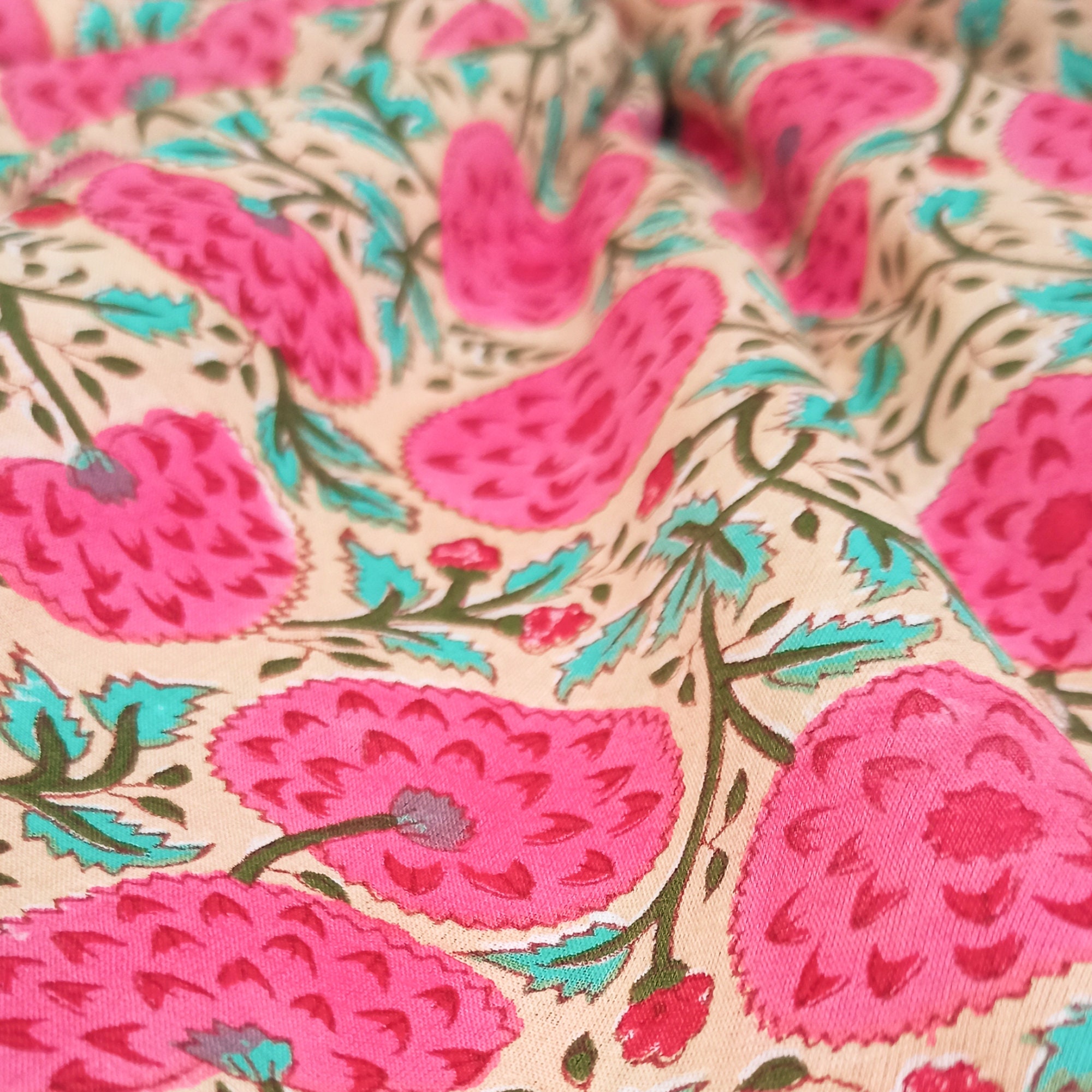 Pink Floral Print Block Print Fabric Indian Cotton Fabric | Etsy