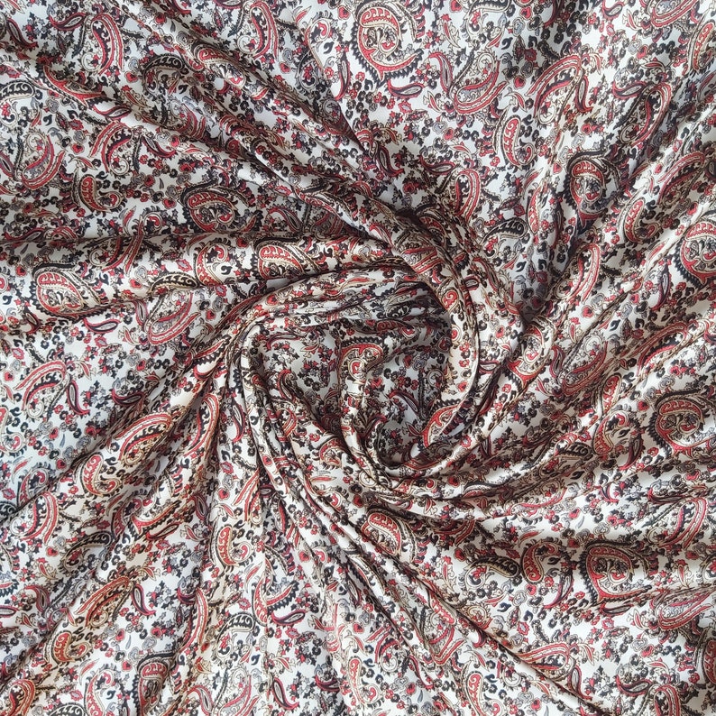 Red Paisley Print Silk Fabric Dress Fabric by the Yard Silk | Etsy