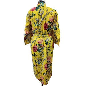 Yellow Floral Print Cotton Kimono Robe, Floral Print Robe for Women ...
