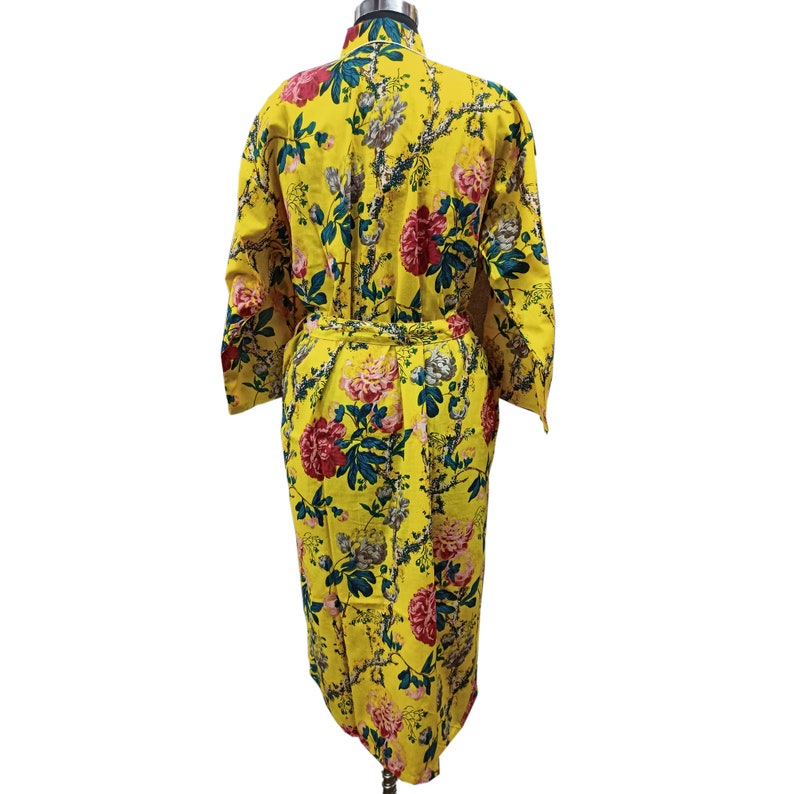 Yellow Floral Print Cotton Kimono Robe Floral Print Robe for - Etsy