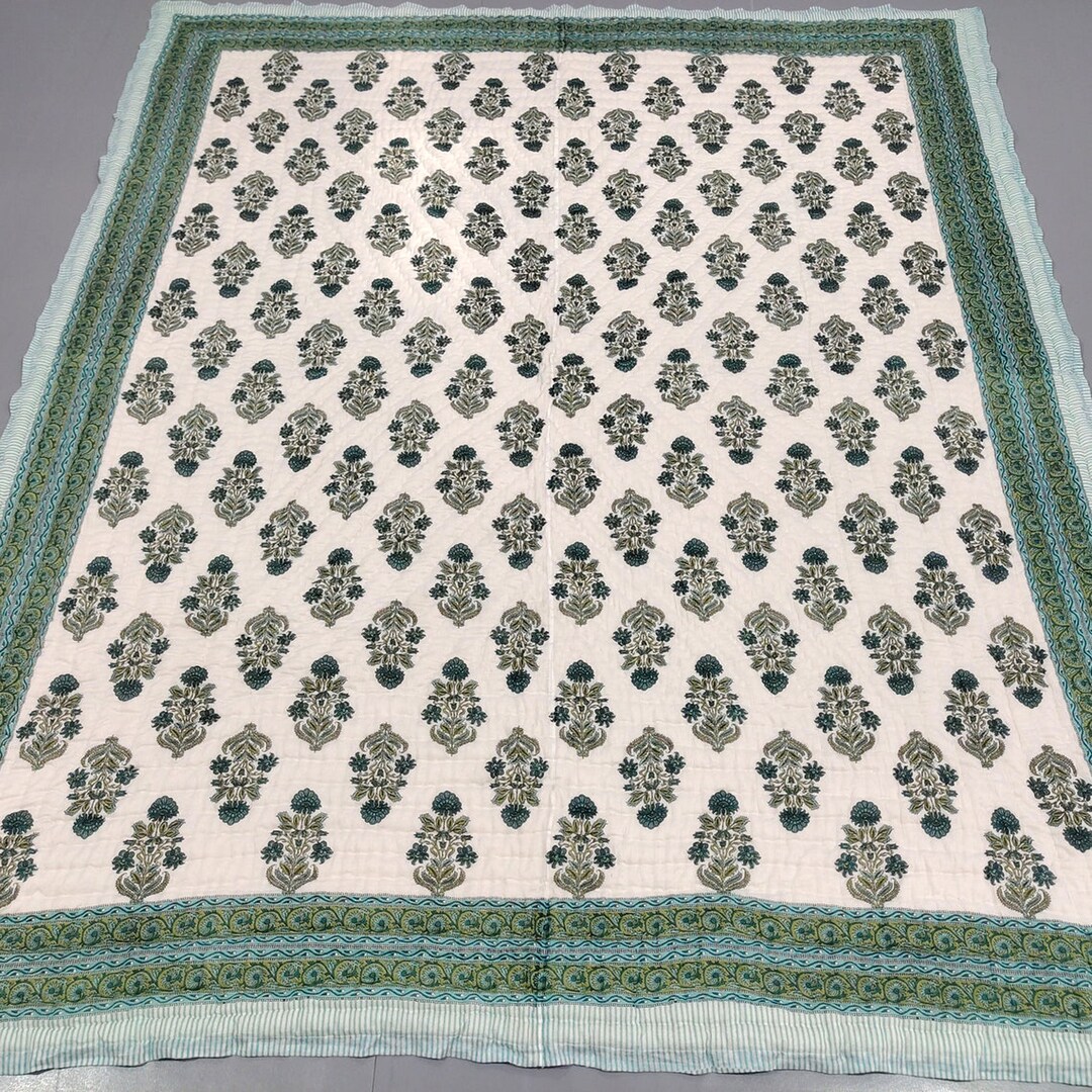 Hand Block Print Quilt, Floral Print Quilt, Indian 100% Soft & Pure ...