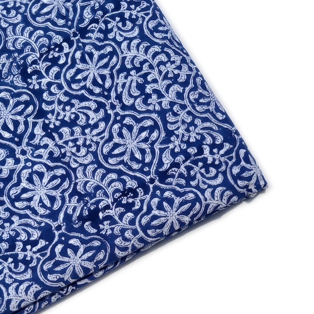 Block Print Blue Fabric, 100% Cotton Fabric, Sewing Fabric by the Yard ...