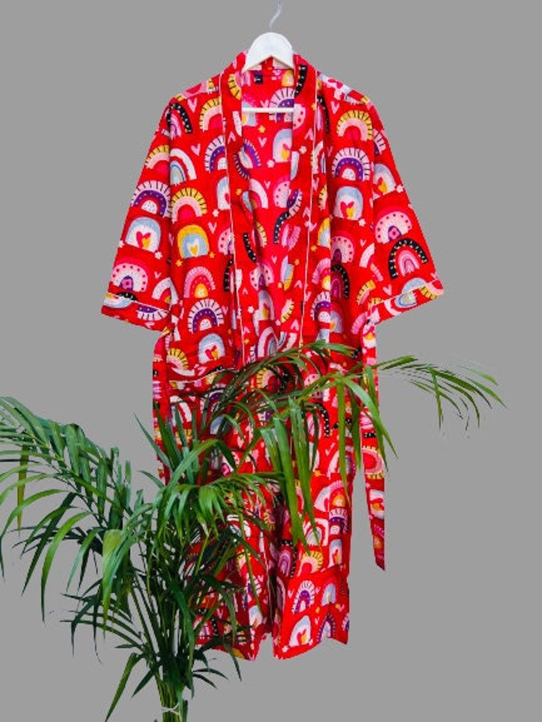 Red Cotton Kimono Robe, Hand Block Print, Indian Dress, Bridal Robe - Etsy