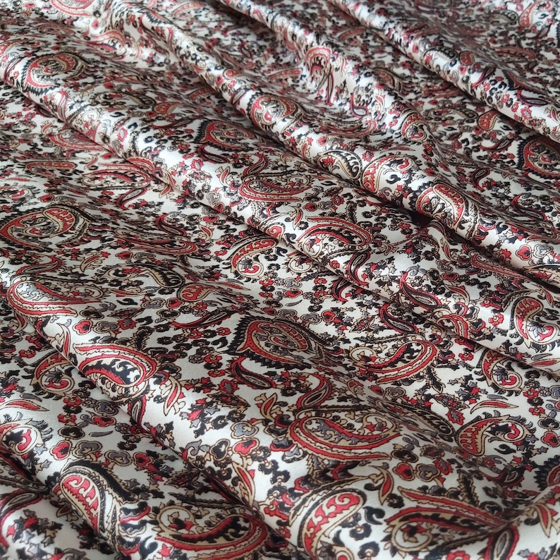 Red Paisley Print Silk Fabric Dress Fabric by the Yard Silk | Etsy