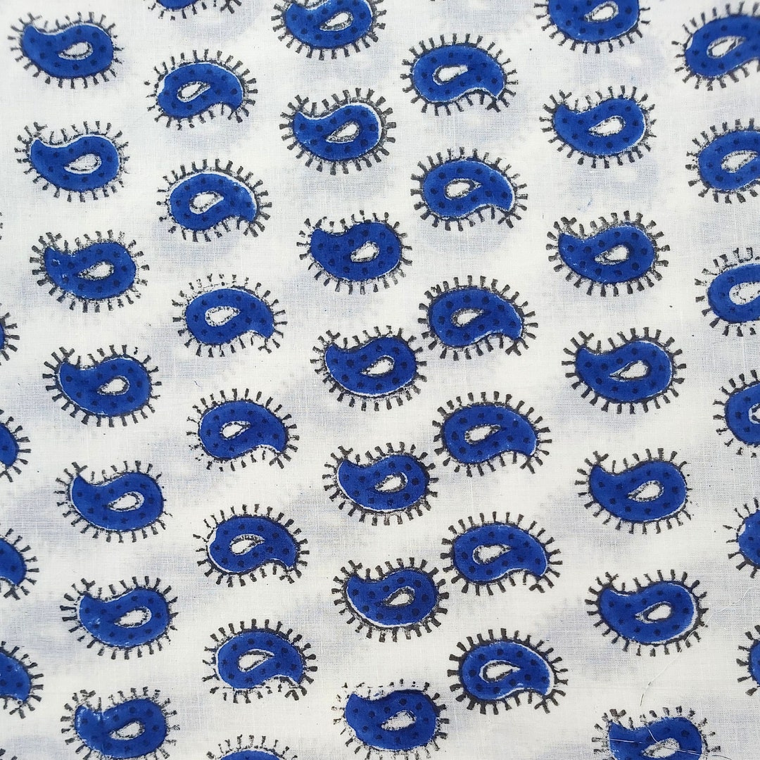 Beautiful Blue Color Paisley Design Soft Cotton Fabric by the Yard ...