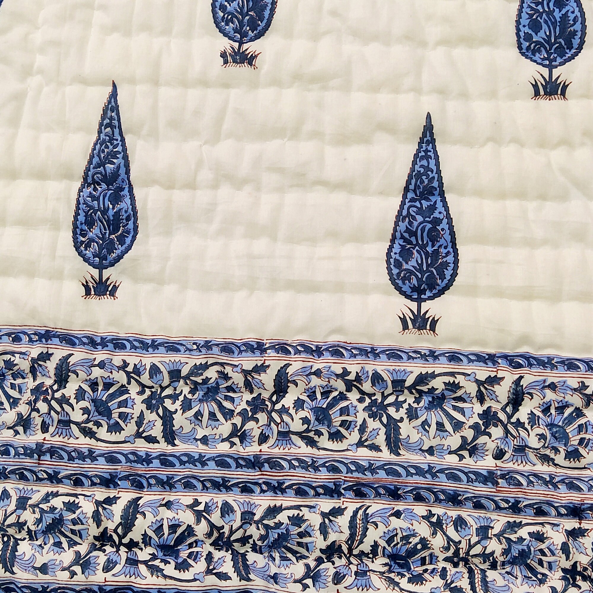 Hand Block Printed Cotton Quilt: Reversible Indian Blanket, King Size ...