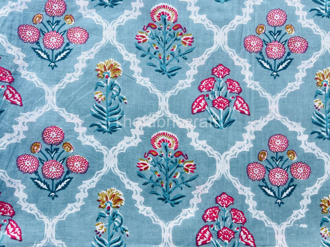 Hand Block Print Cotton Fabric, Indian Floral Print Fabric, Handmade ...
