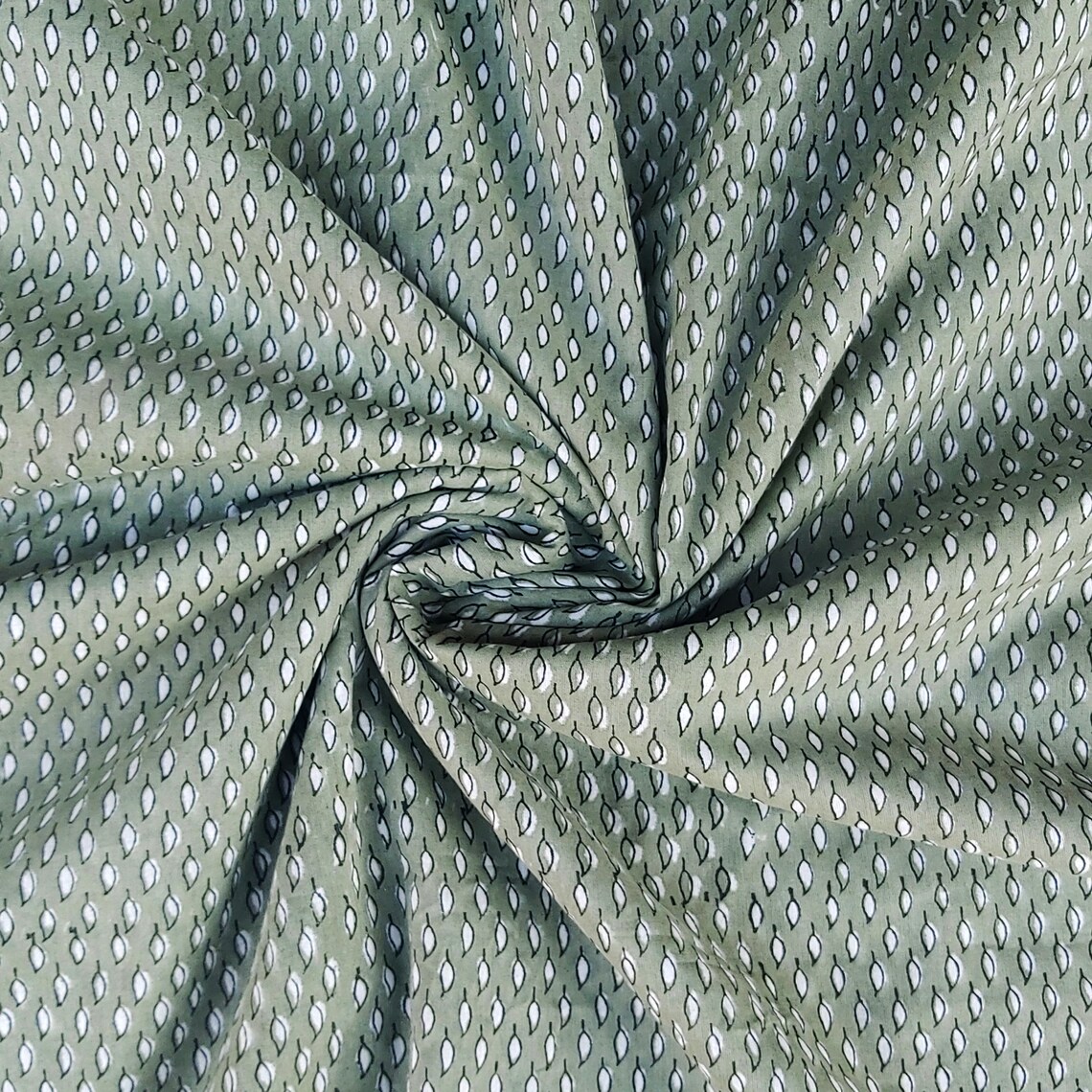 Green Block Print Fabric Indian Cotton Fabric Hand Block | Etsy