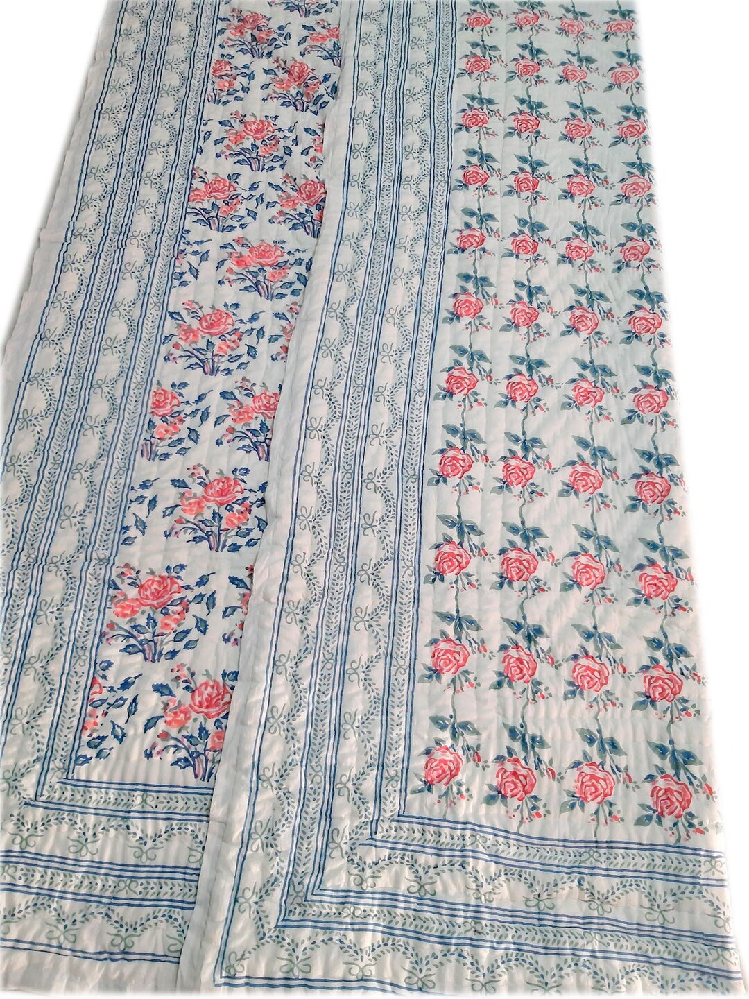 Reversible Floral Print Quilt, Indian Soft Cotton Quilt, Handmade Quilt ...