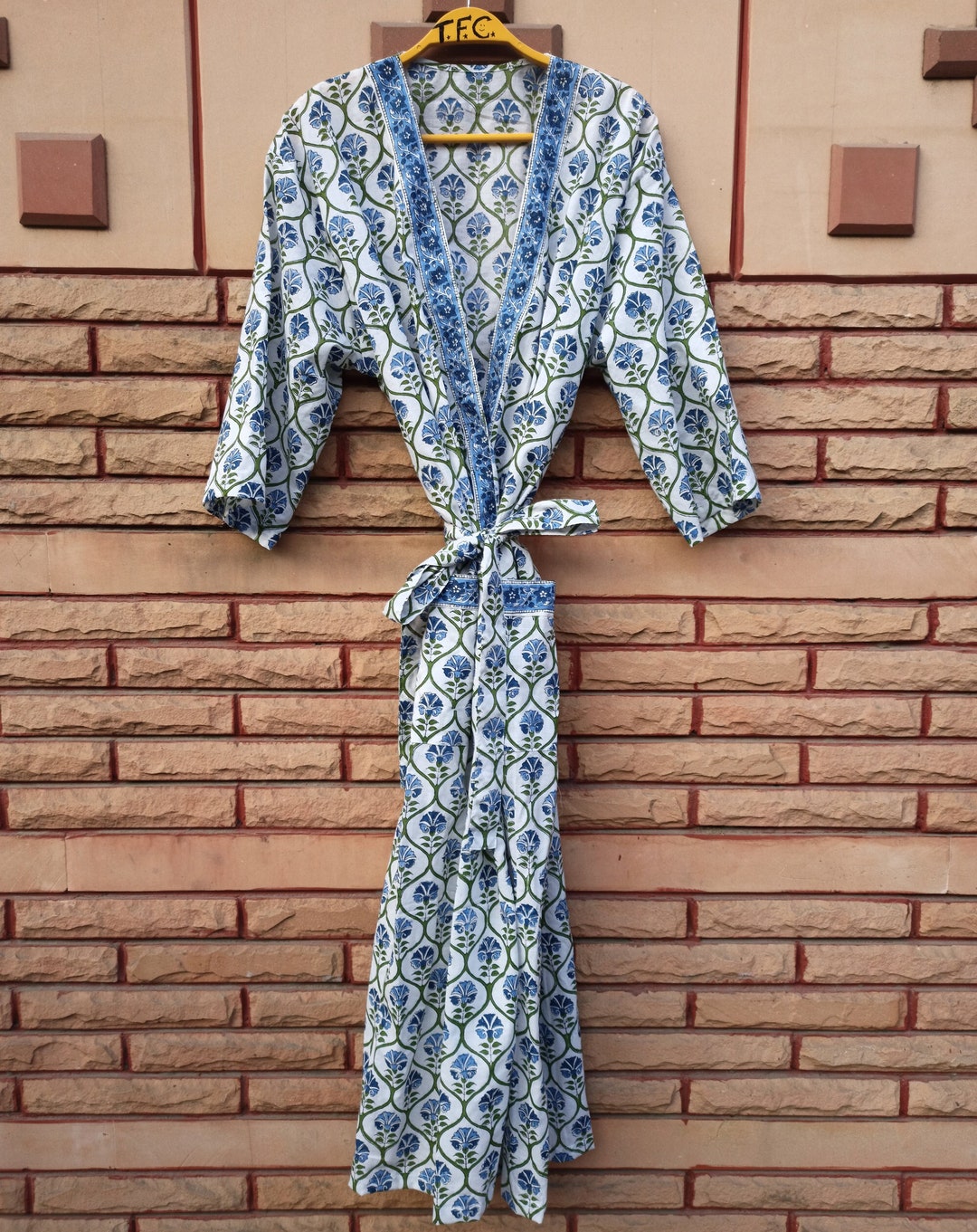 Hand Block Print Cotton Kimono Robe: Indian Floral Bath Robe - Etsy