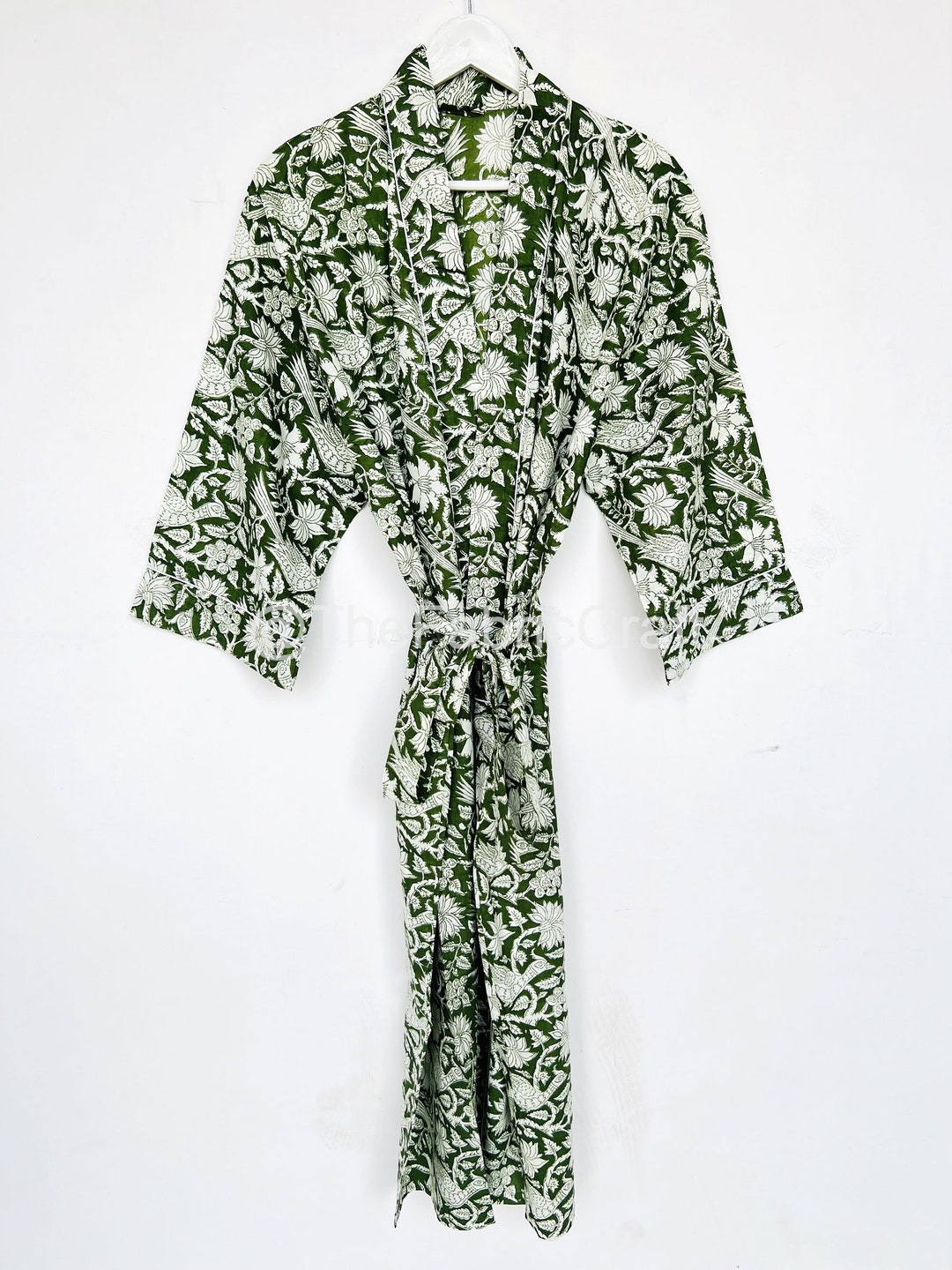 New Bird Print Cotton Kimono Robe, Kimono Cardigan, Loungewear, Unisex ...