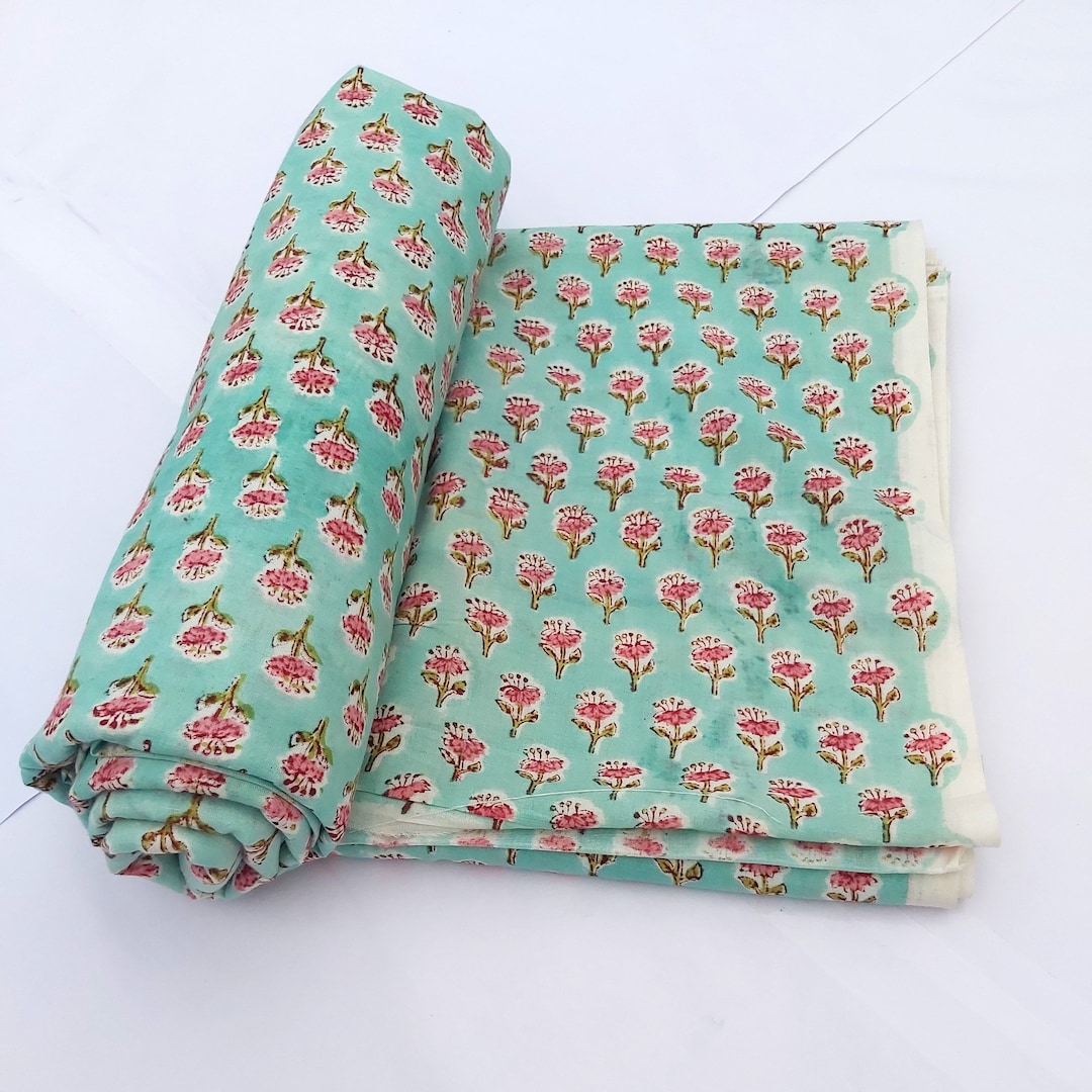 Hand Block Print Cotton Fabric: Indian Floral Design by the Yard - Etsy