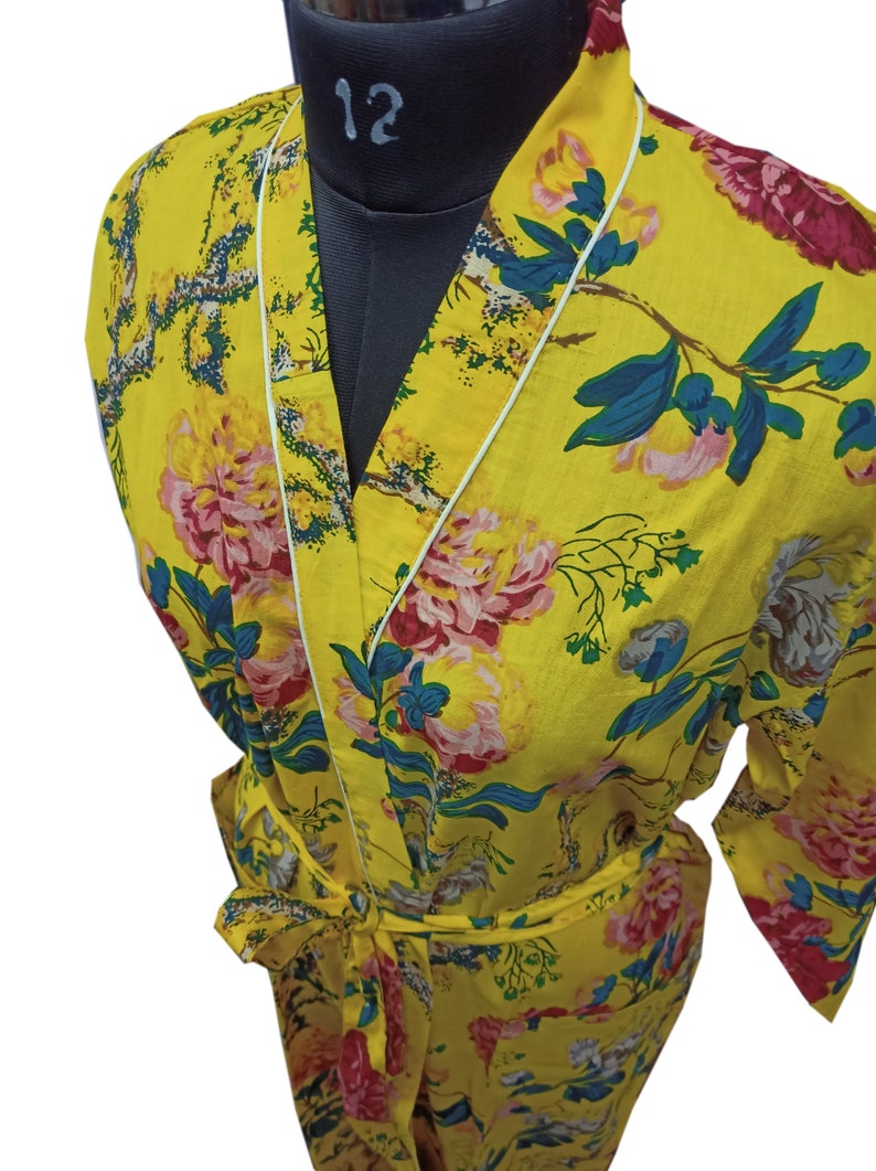 Yellow Floral Print Cotton Kimono Robe Floral Print Robe for - Etsy
