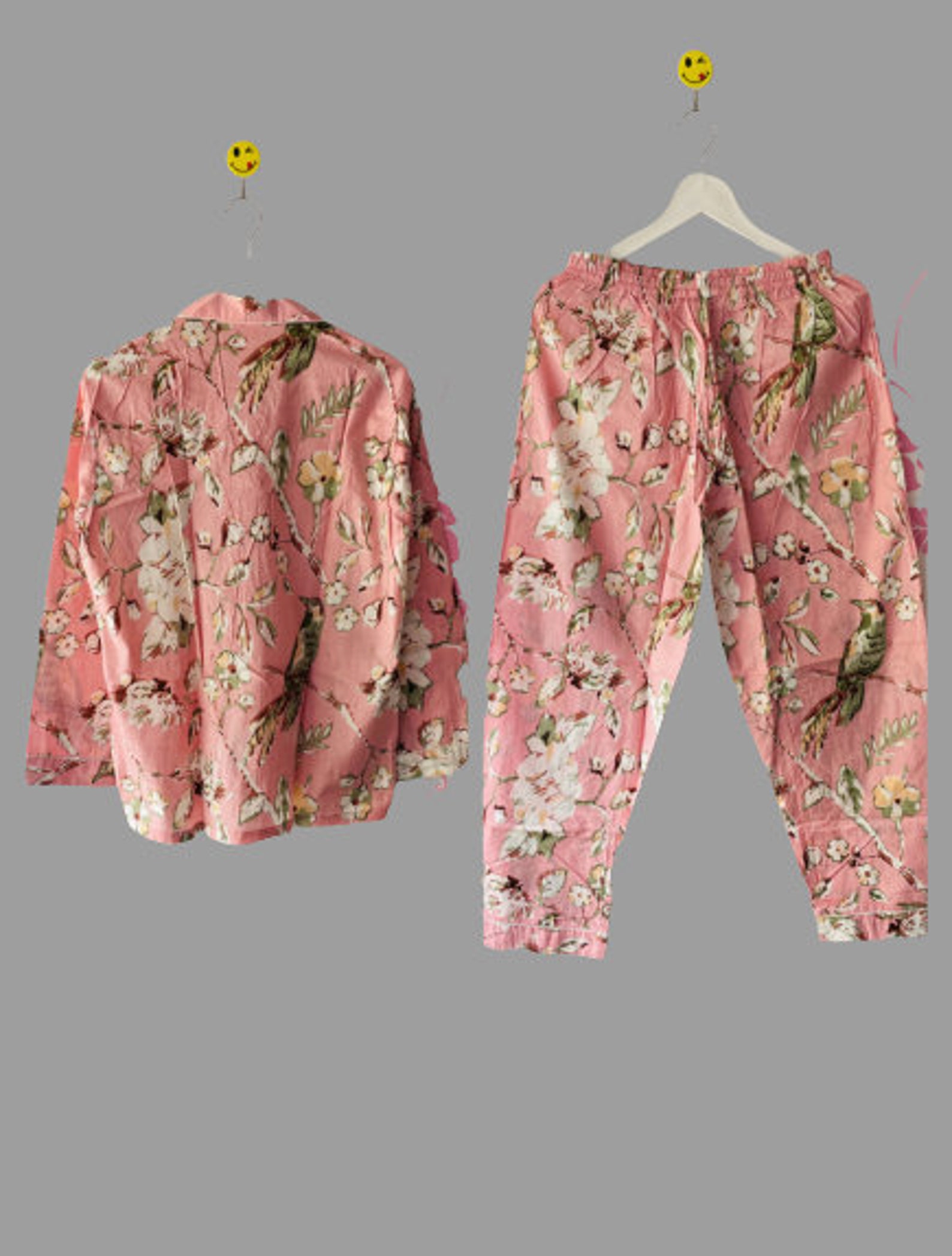 Pink Bird Pajama Set: Indian Handmade Cotton Loungewear - Etsy