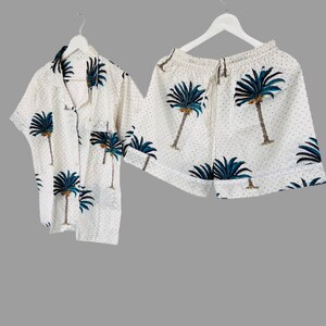 Palm Tree Print Cotton Pajama Shorts: Indian Loungewear Night Suit - Etsy