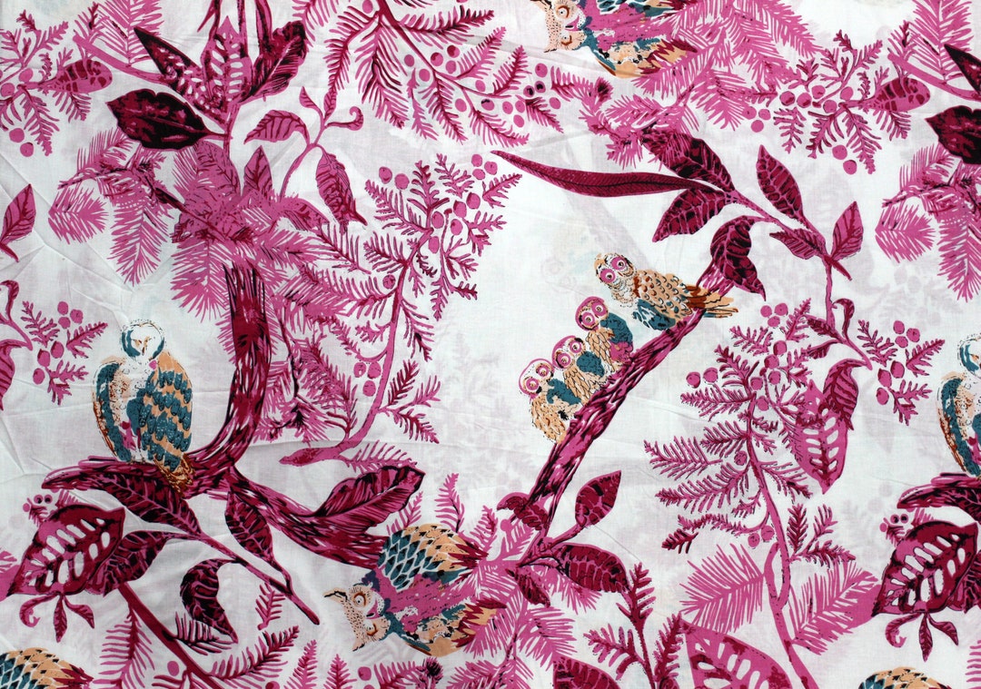 Owl Print Cotton Fabric: Indian Hand Block Printed Sewing Material - Etsy