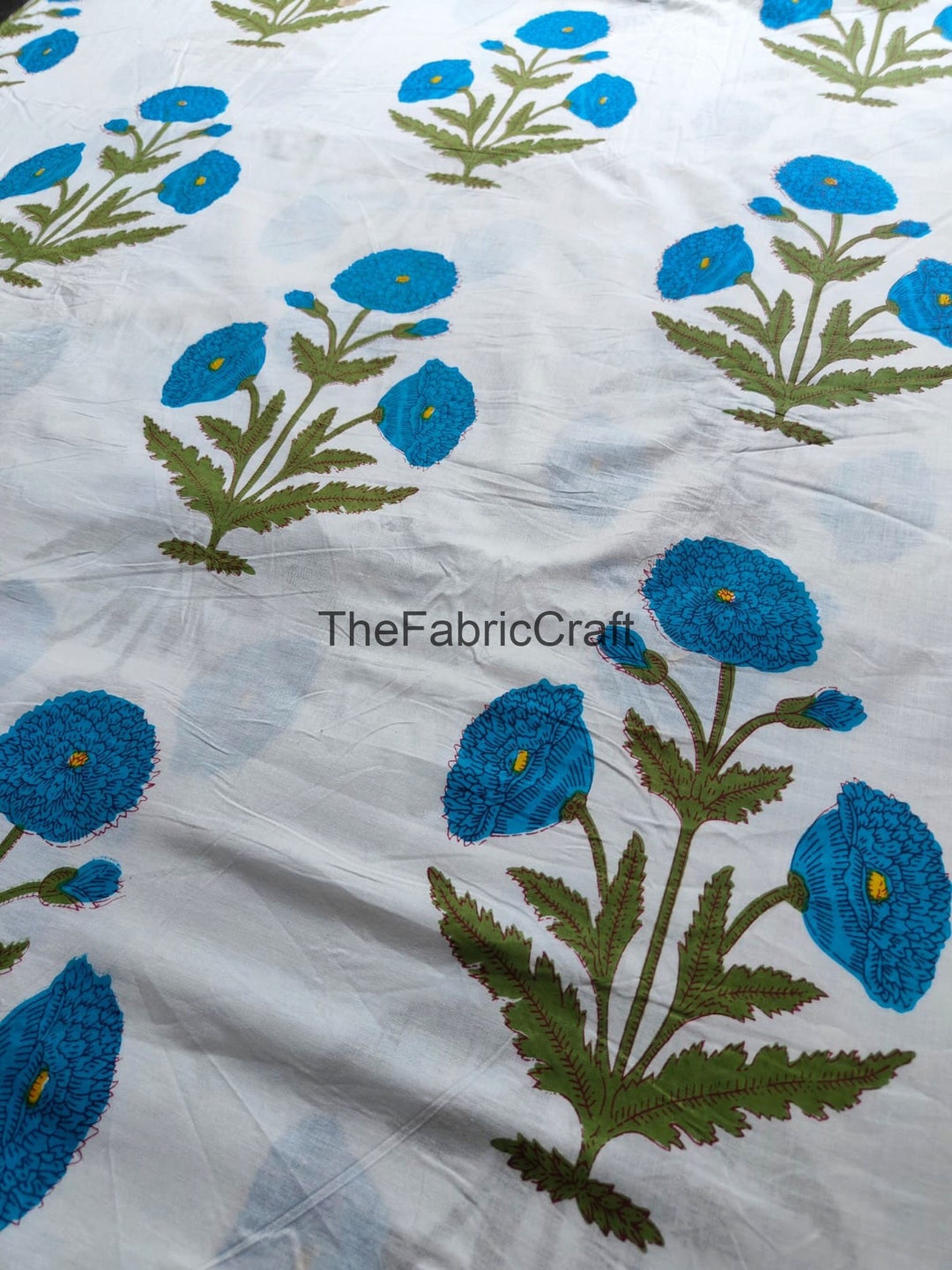 Indian Hand Block Print Cotton Fabric by the Yard, Handmade Floral ...