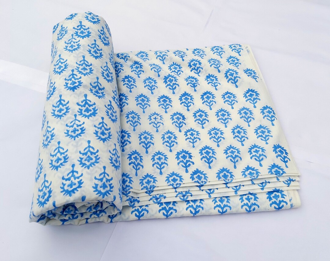 Hand Block Print Soft Cotton Fabric by the Yard, Indian Floral Print ...