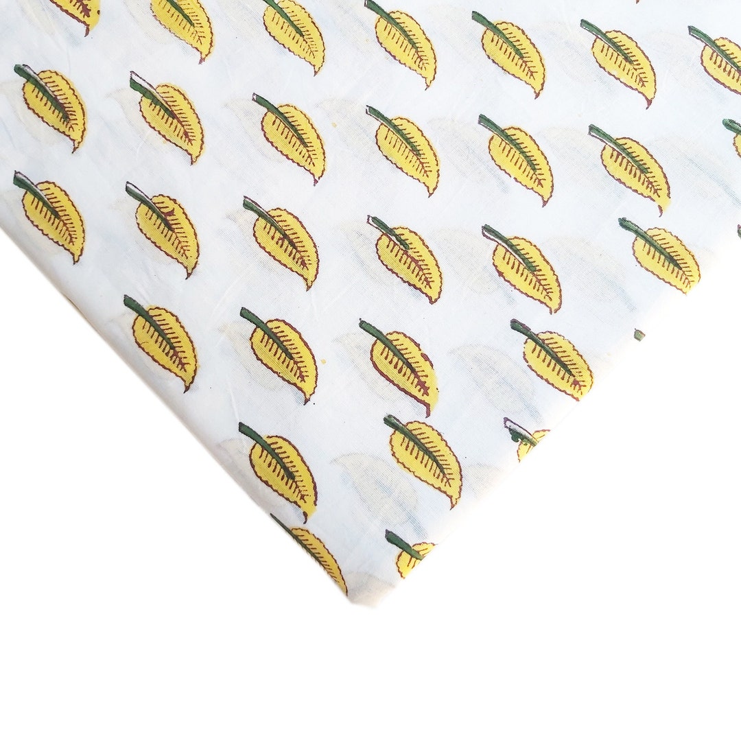 Yellow Leaf Print Cotton Fabric, Indian Block Print by the Yard - Etsy