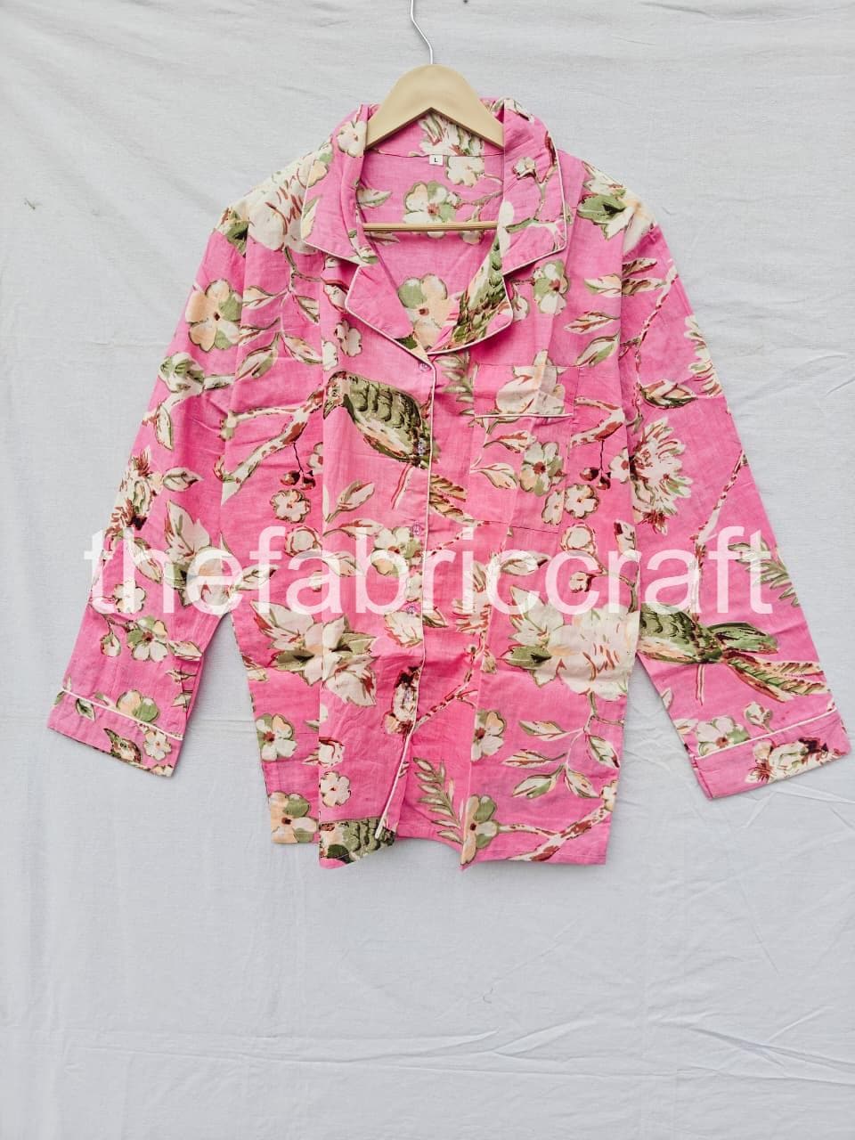 Pink Bird Pajama Set: Indian Handmade Cotton Loungewear - Etsy