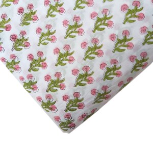 Green Floral Print Block Print Fabric, Indian Cotton Fabric ...