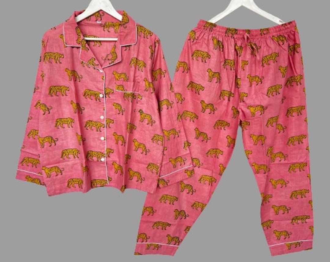 Leopard Printed Cotton Pajama Set, Handmade Block Print Pj Set ...