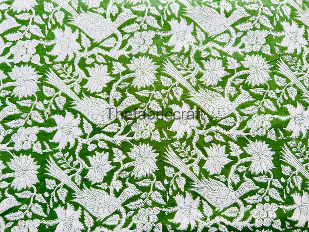 Peacock Block Print Cotton Fabric: Indian Handmade Fabric by the Yard ...