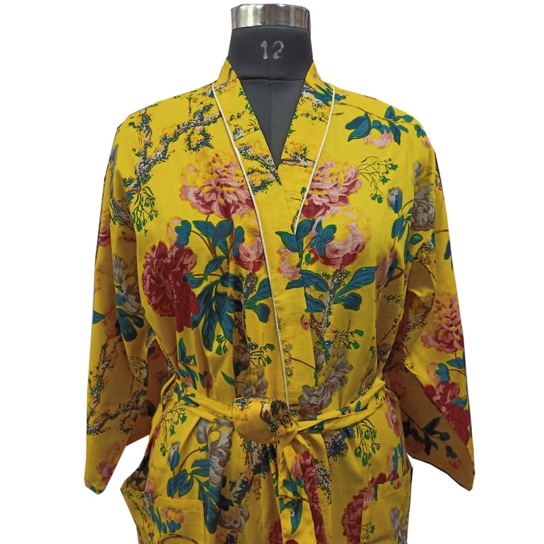 Yellow Floral Print Cotton Kimono Robe Floral Print Robe for - Etsy