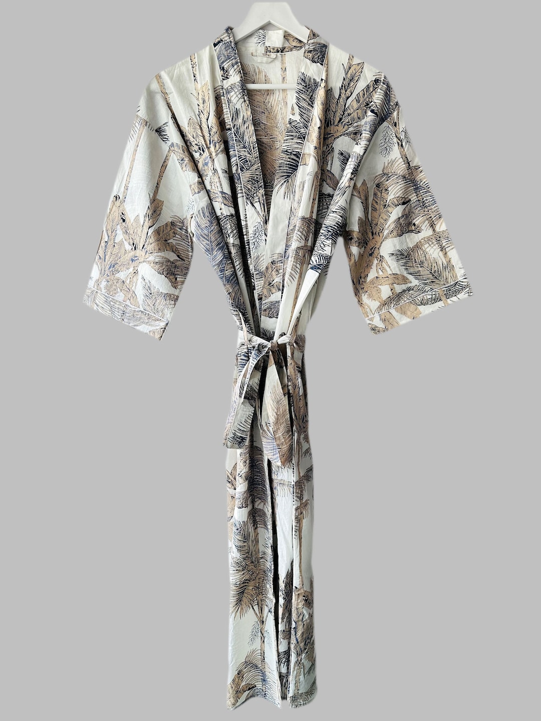 100% Soft & Pure Cotton Kimono Robe, Indian Hand Printed Tree Print ...