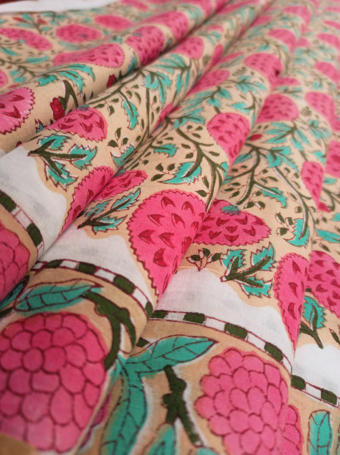 Pink Floral Print Block Print Fabric Indian Cotton Fabric | Etsy