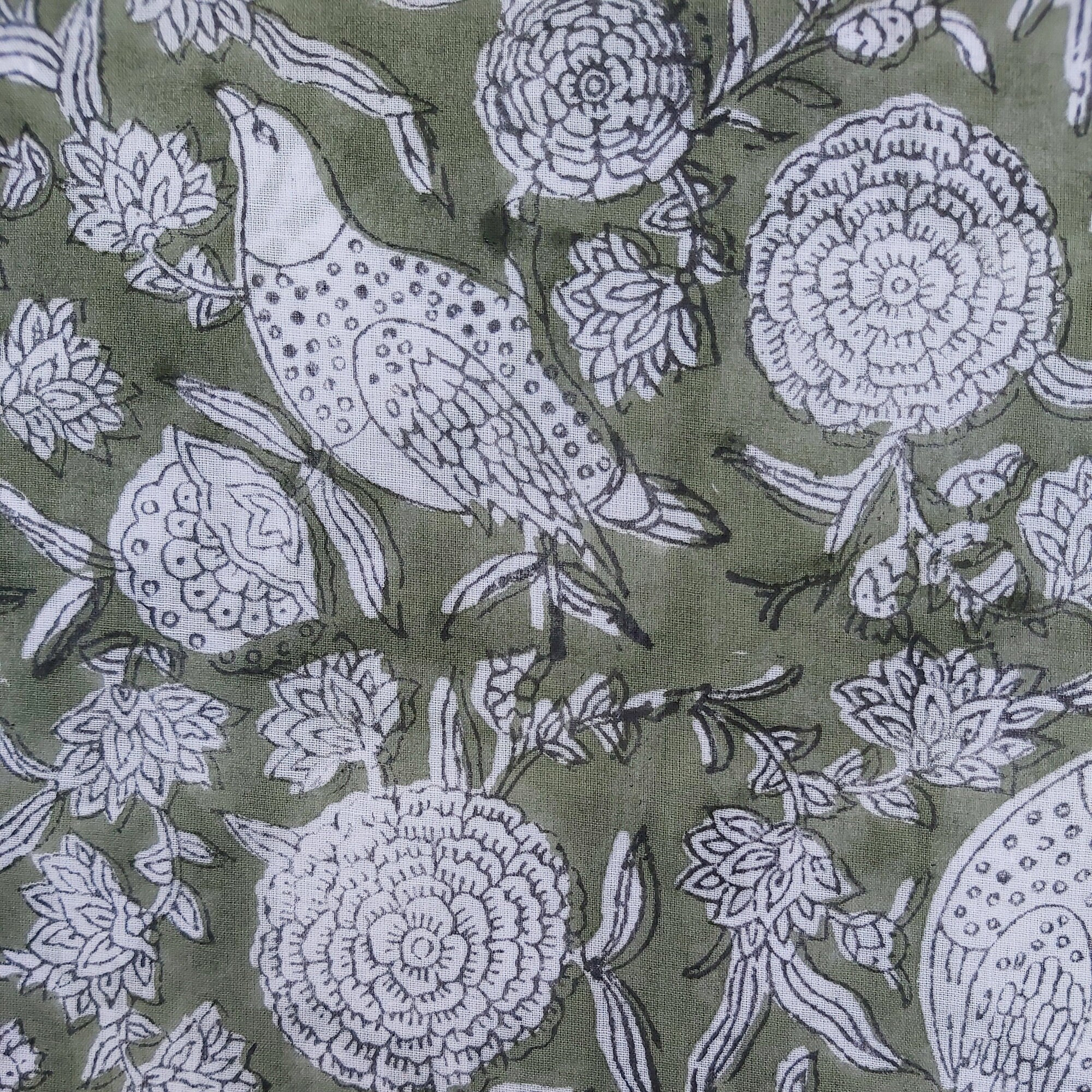 Green Bird Design Block Print Fabric Indian Cotton Fabric | Etsy