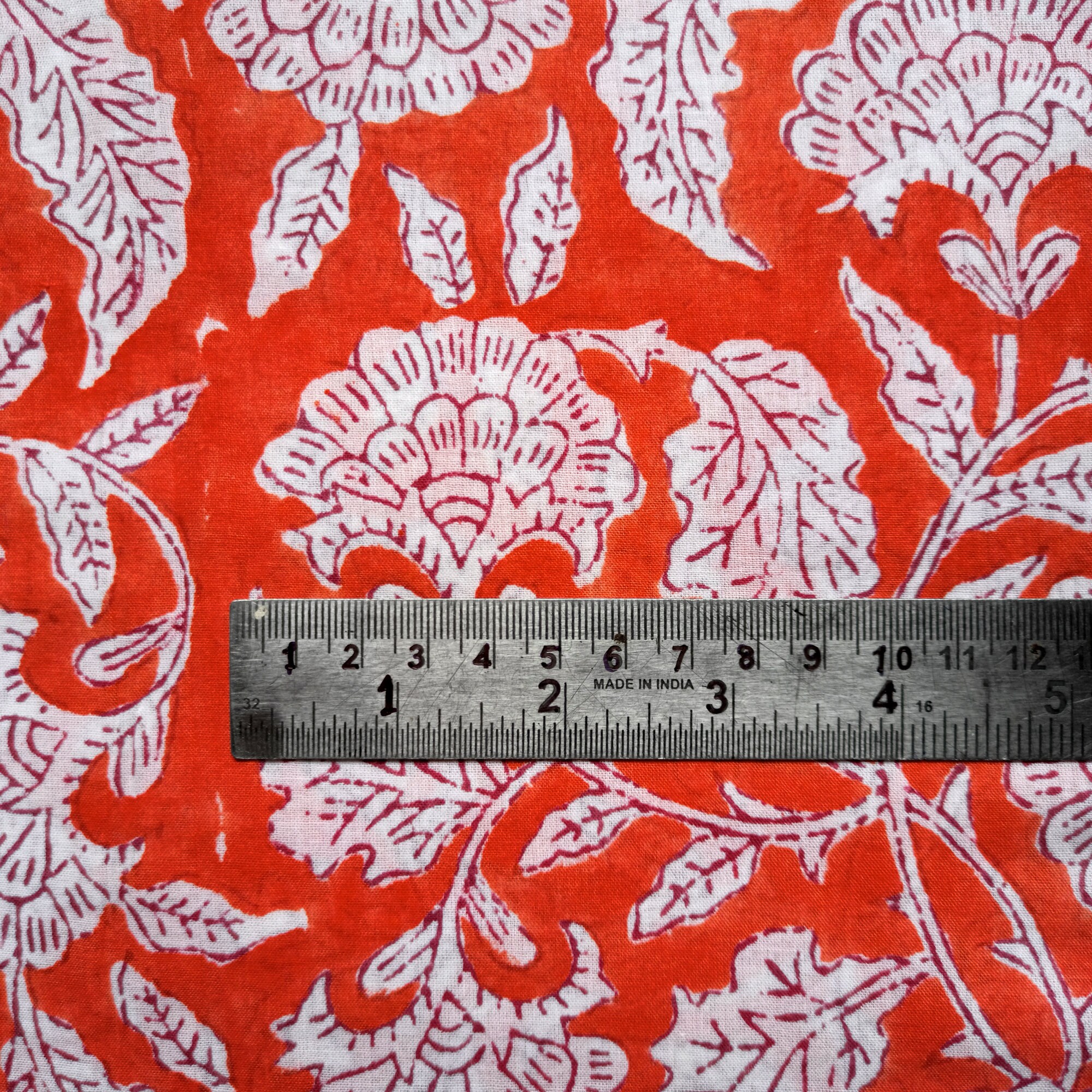 Orange Floral Print Fabric Block Print Fabric Indian Cotton | Etsy