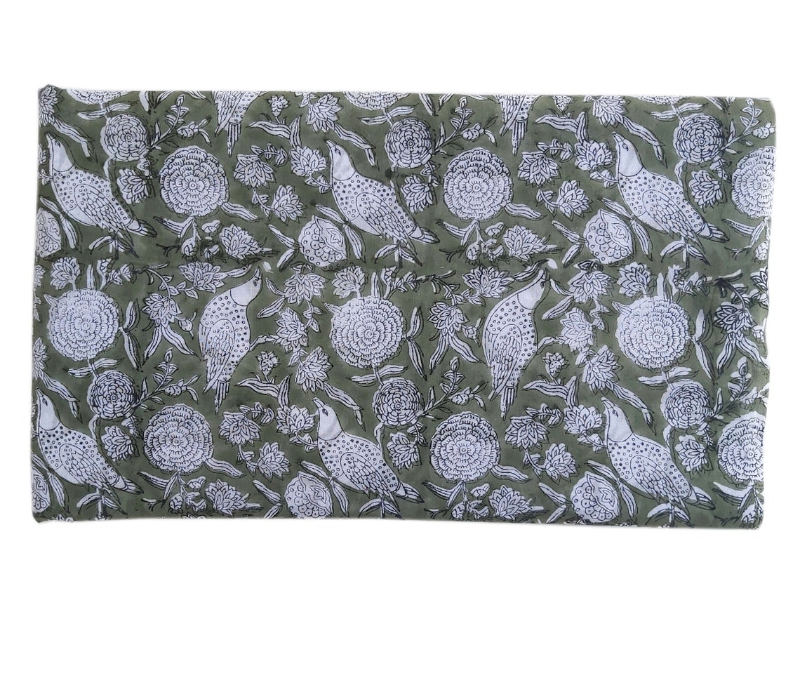 Green Bird Design Block Print Fabric Indian Cotton Fabric | Etsy