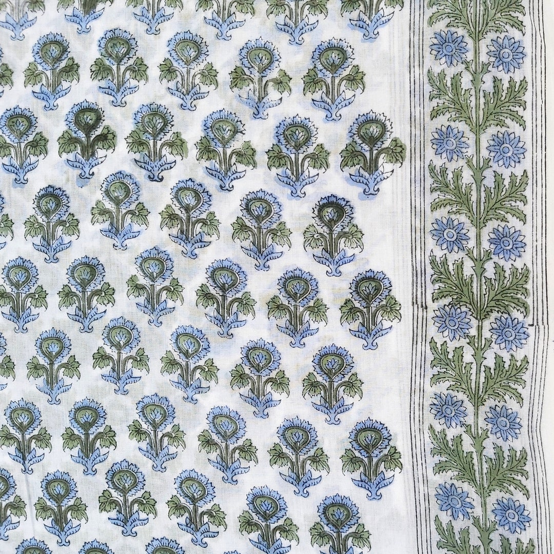 Border Design & Floral Print Block Print Soft Cotton Fabric by the Yard ...